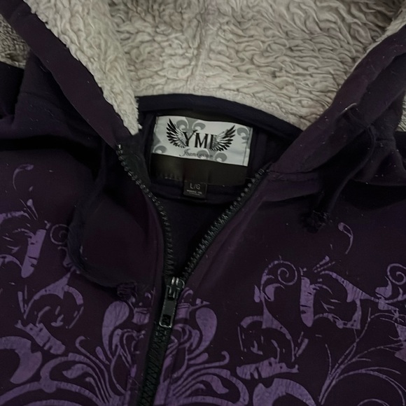 YMI | Tops | Purple Angel Wing Sweatshirt M Faux Fur Lined Hood Heart ...